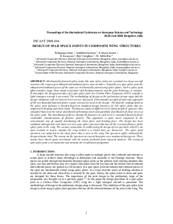 (PDF) Design of Spar Splice Joints in Composite Wing Structures
