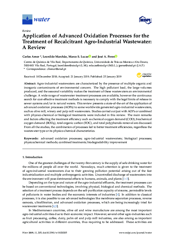 (PDF) Application of Advanced Oxidation Processes for the Treatment of ...