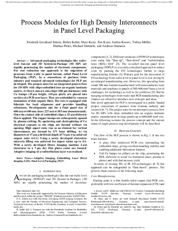 (PDF) Process Modules for High Density Interconnects in Panel Level ...