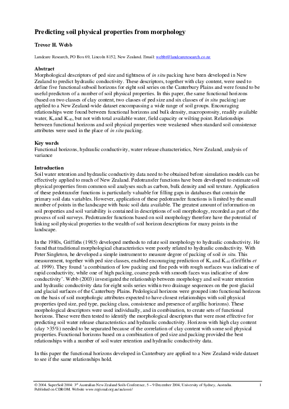 (PDF) Predicting soil physical properties from morphology