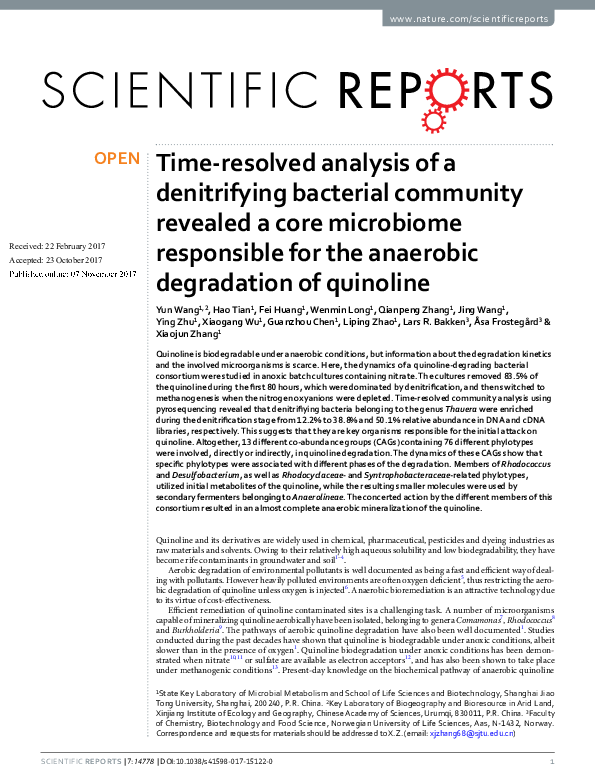 (PDF) Time-resolved analysis of a denitrifying bacterial community ...
