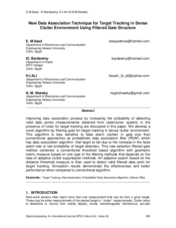 Pdf New Data Association Technique For Target Tracking In Dense Clutter Environment Using