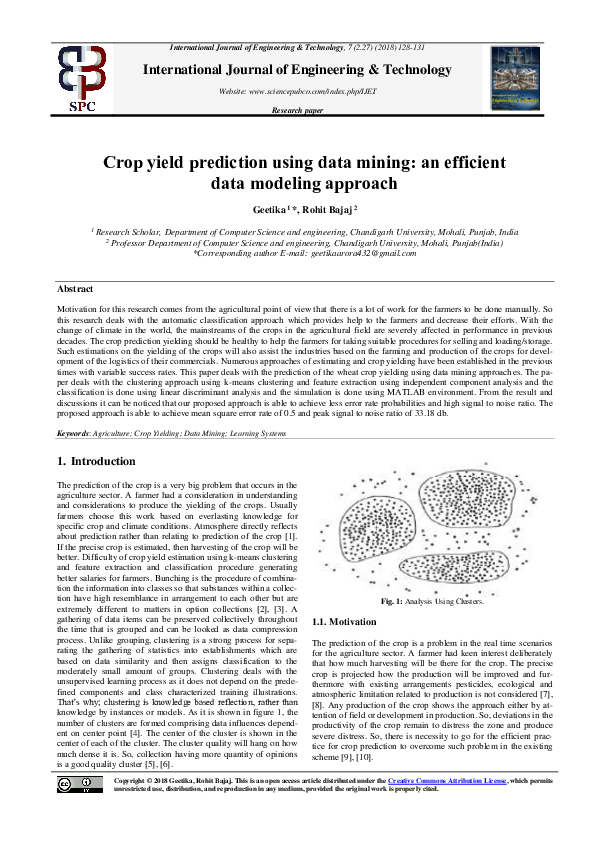 Pdf Crop Yield Prediction Using Data Mining An Efficient Data Modeling Approach Rohit Bajaj