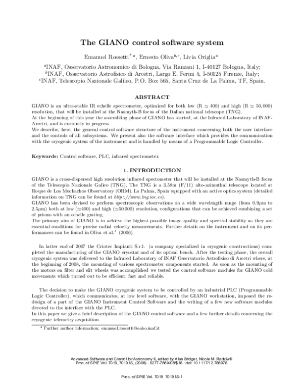 (PDF) The GIANO control software system