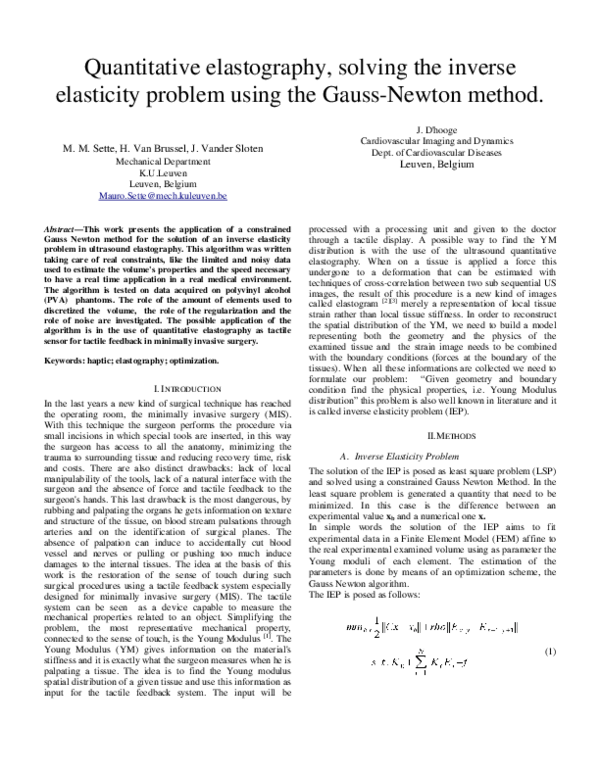 (PDF) Quantitative elastography, solving the inverse elasticity problem using the Gauss-Newton ...