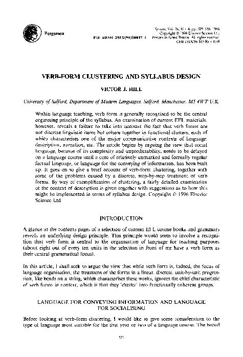 (PDF) Verb-form clustering and syllabus design