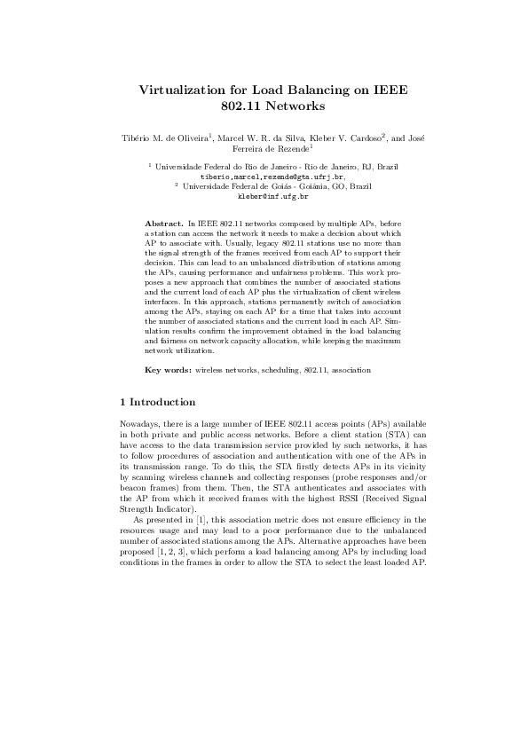 (PDF) Virtualization for Load Balancing on IEEE 802.11 Networks