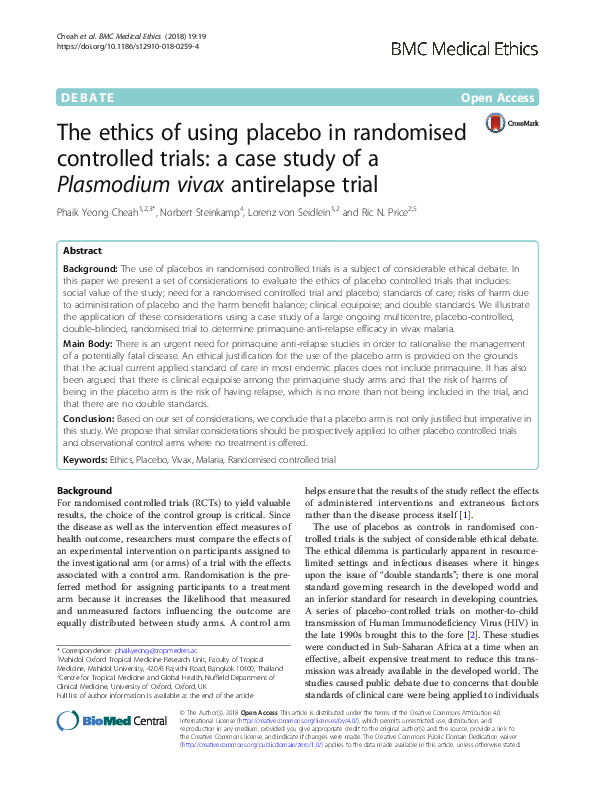 (PDF) The ethics of using placebo in randomised controlled trials: a ...