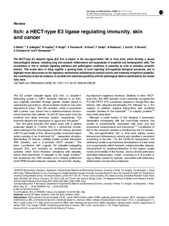 (PDF) Itch: a HECT-type E3 ligase regulating immunity, skin and cancer