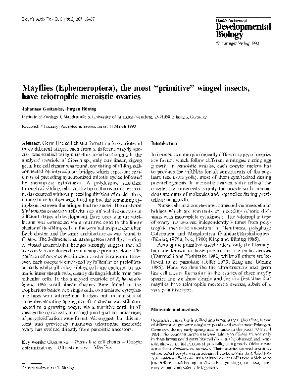 (PDF) Mayflies (ephemeroptera), the most ?primitive? winged insects ...