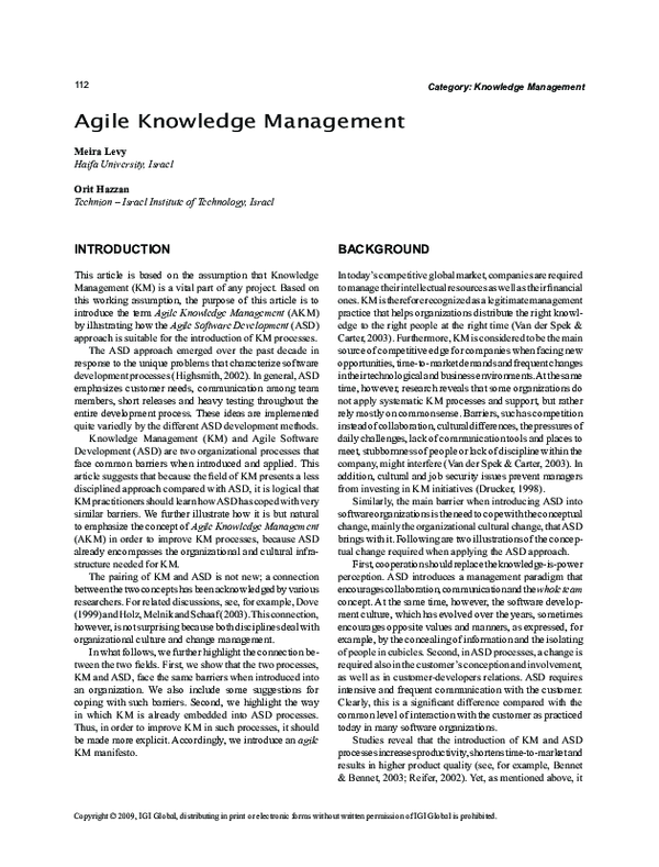 (PDF) Agile Knowledge Management | Meira Levy - Academia.edu
