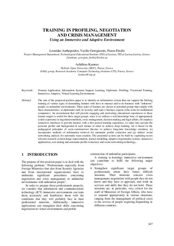 (PDF) Training in Profiling, Negotiation and Crisis Management
