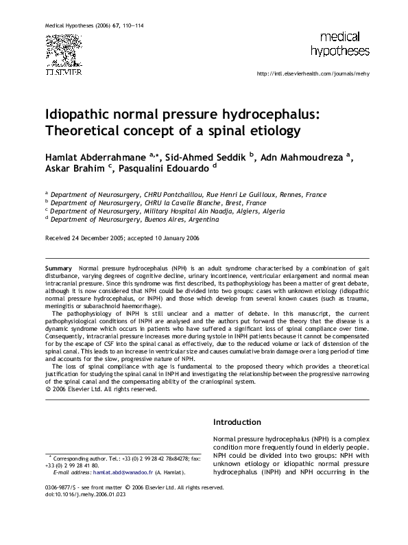 (PDF) Idiopathic normal pressure hydrocephalus: Theoretical concept of a spinal etiology