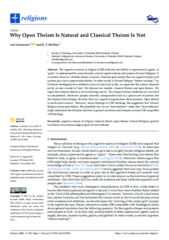 (PDF) Why Open Theism Is Natural and Classical Theism Is Not