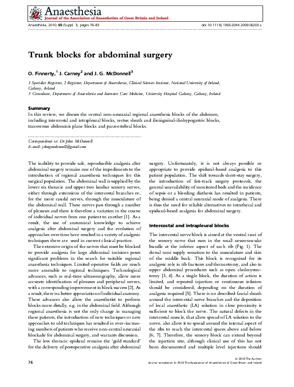 (PDF) Trunk blocks for abdominal surgery