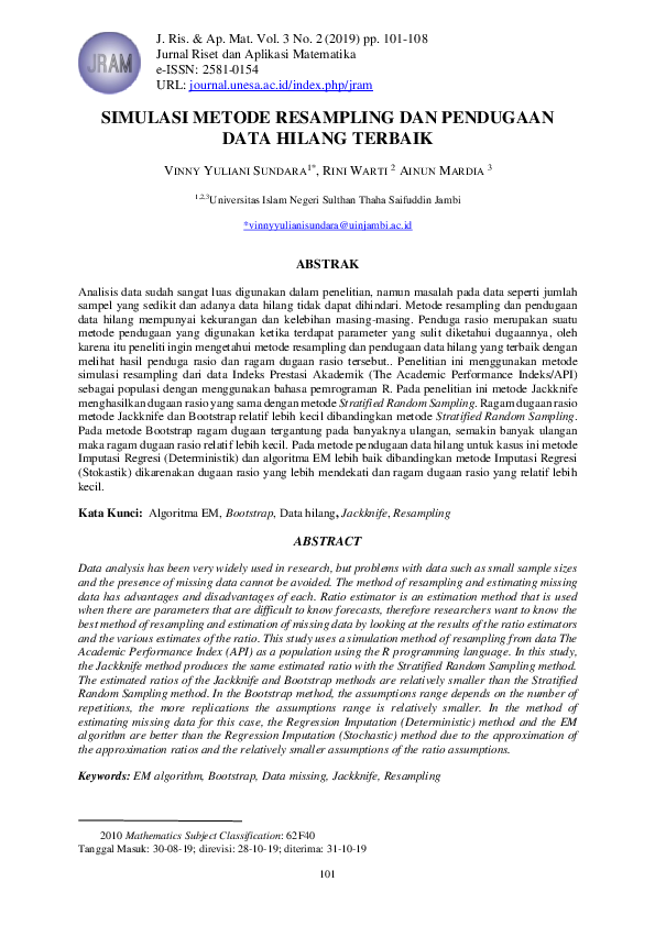 (PDF) Simulasi Metode Resampling Dan Pendugaan Data Hilang Terbaik