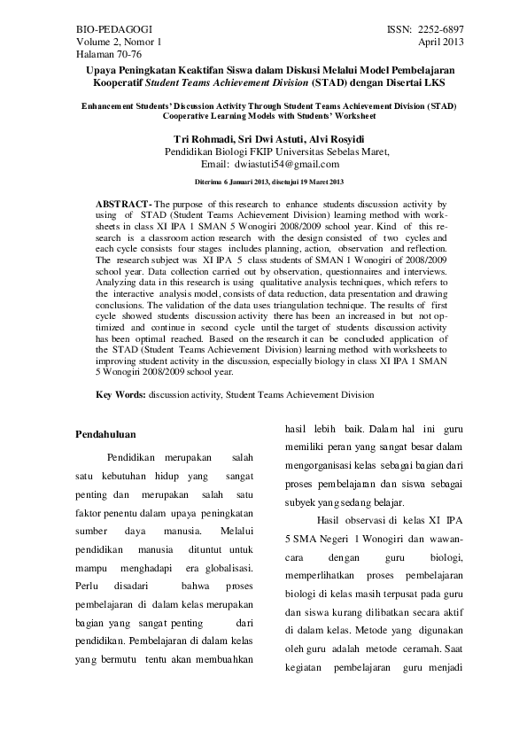 (PDF) Enhancement Students’ Discussion Activity Through Student Teams ...