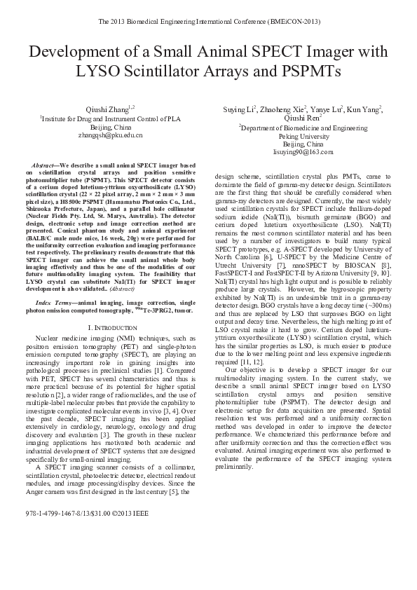 (PDF) Development of a small animal SPECT imager with LYSO scintillator ...