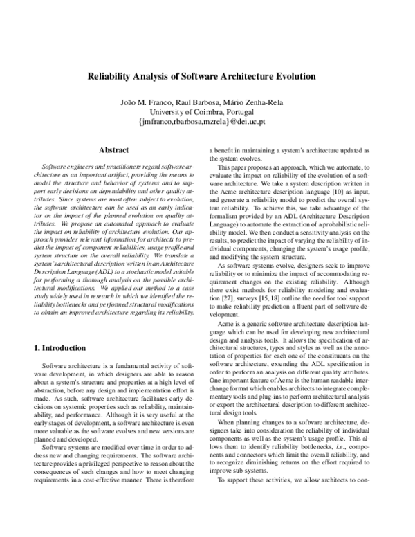 (PDF) Reliability analysis of software architecture evolution