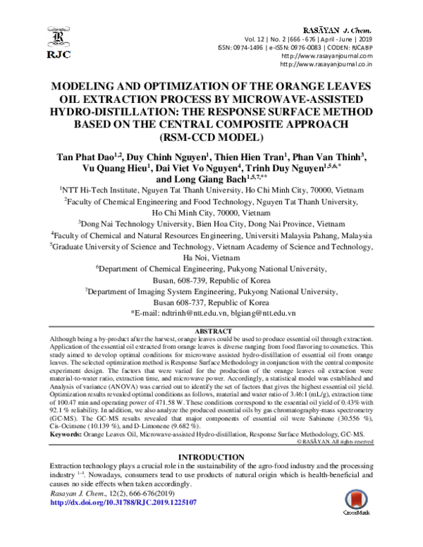 Pdf Modeling And Optimization Of The Orange Leaves Oil Extraction Process By Microwave