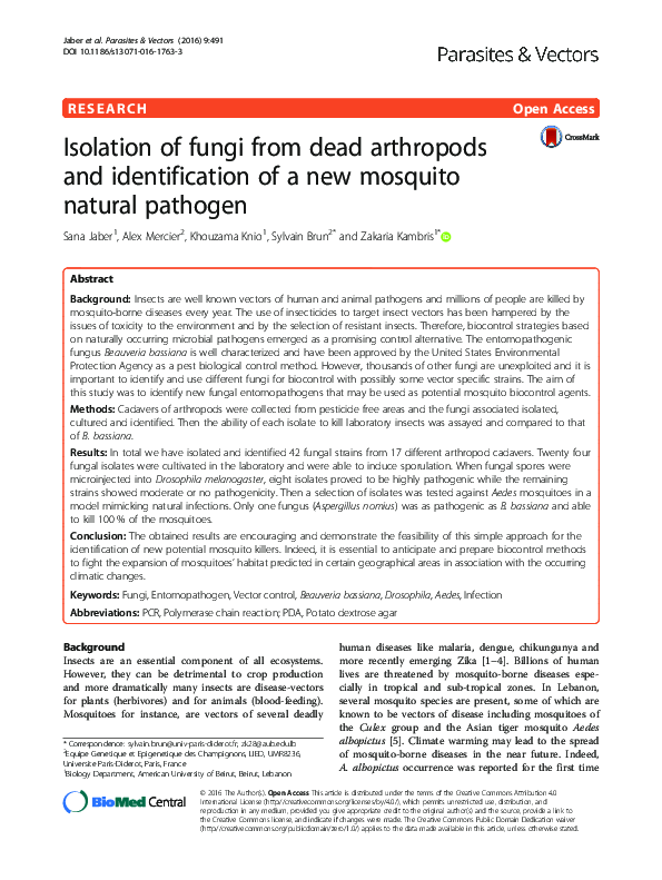 (PDF) Isolation of fungi from dead arthropods and identification of a ...