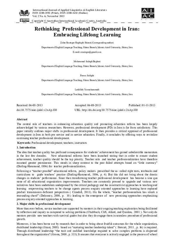(PDF) Rethinking Professional Development in Iran: Embracing Lifelong ...