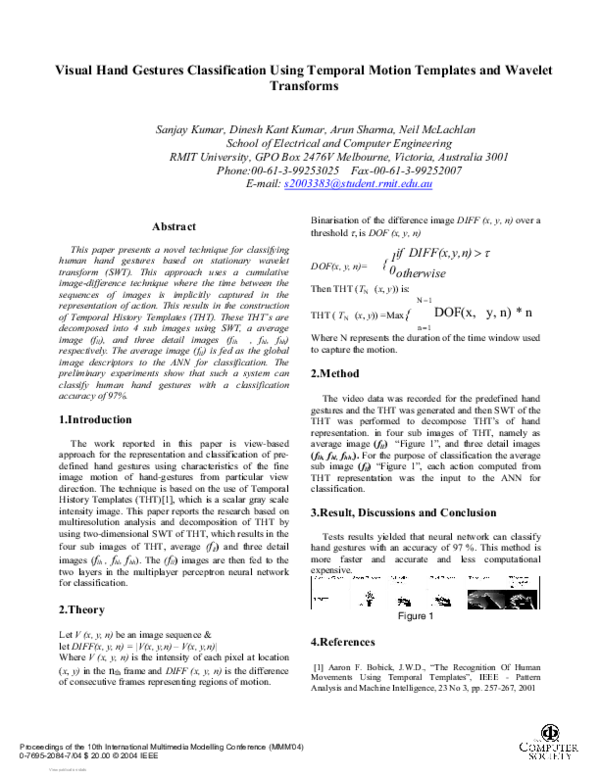 Pdf Visual Hand Gestures Classification Using Temporal Motion
