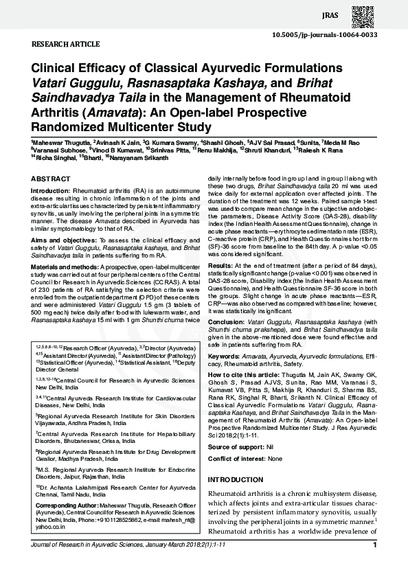 (PDF) Clinical Efficacy of Classical Ayurvedic Formulations Vatari ...