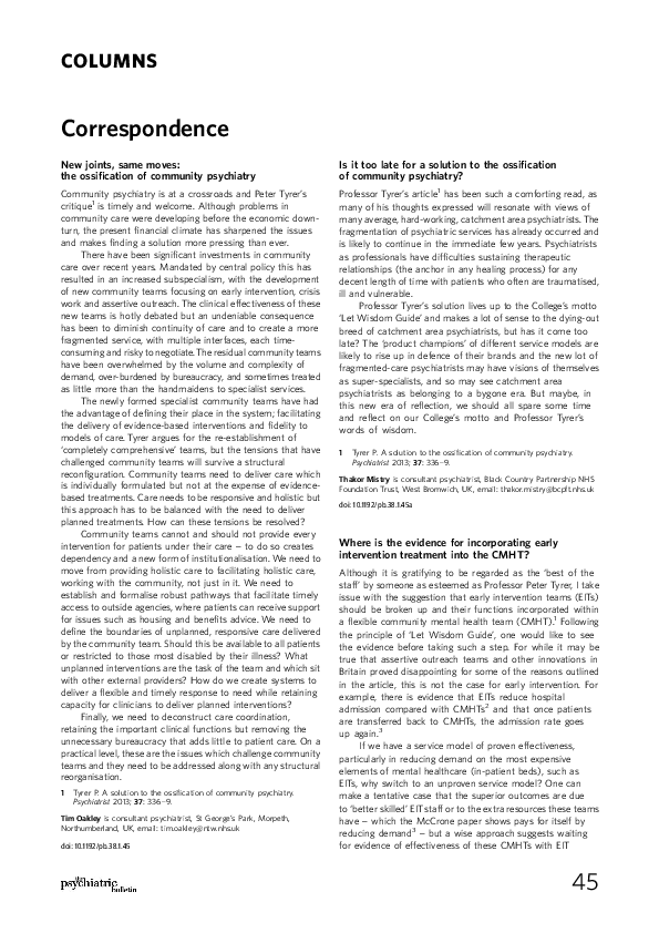 (PDF) Where is the evidence for incorporating early intervention ...