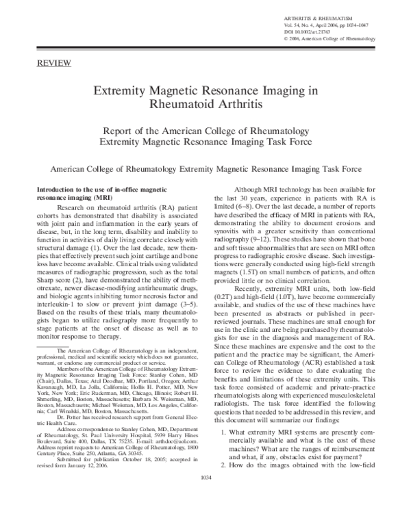 (PDF) Extremity magnetic resonance imaging in rheumatoid arthritis ...