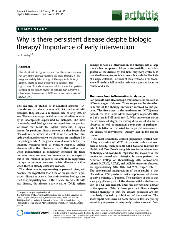 (PDF) Why is there persistent disease despite biologic therapy ...