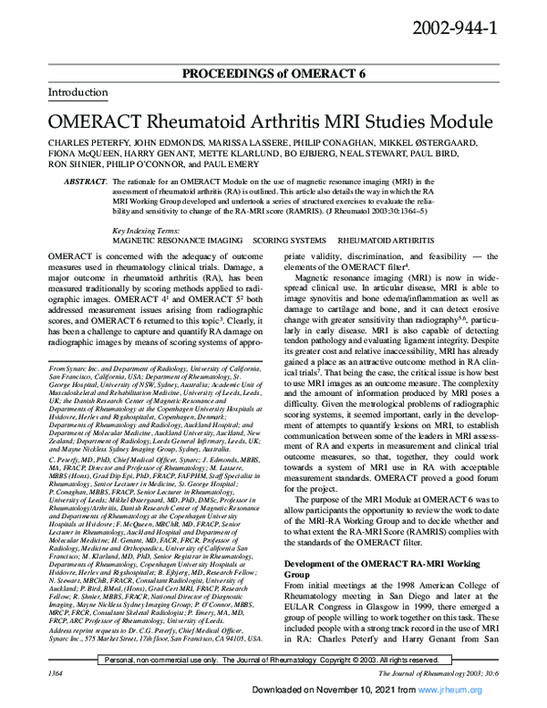 (PDF) OMERACT rheumatoid arthritis MRI studies module