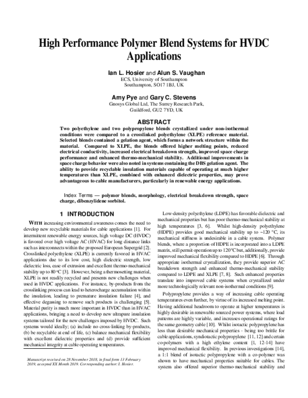 (PDF) High performance polymer blend systems for HVDC applications ...