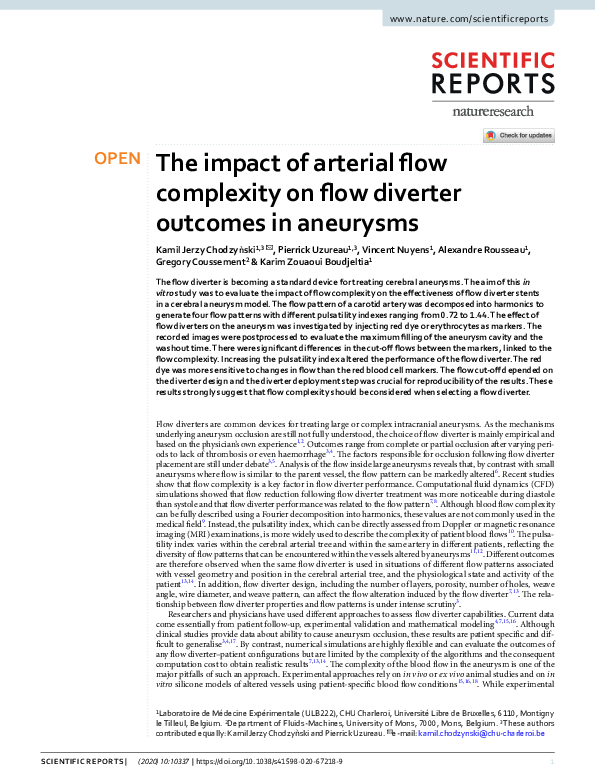 (PDF) The impact of arterial flow complexity on flow diverter outcomes in aneurysms | Gregory ...