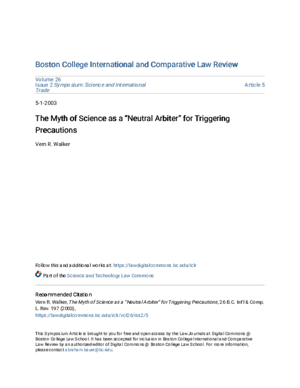 (PDF) The Myth of Science as a Neutral Arbiter for Triggering Precautions