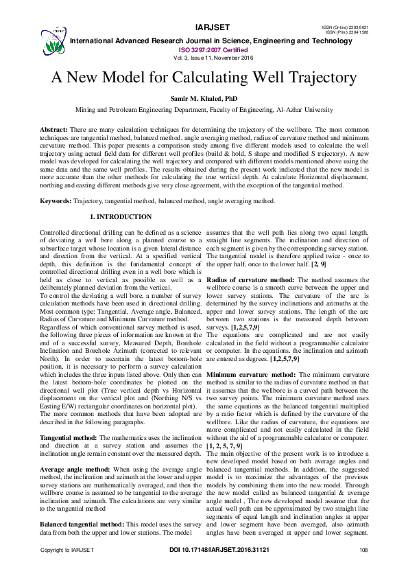 (PDF) A New Model for Calculating Well Trajectory