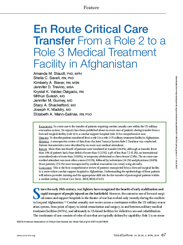 (PDF) En Route Critical Care Transfer From a Role 2 to a Role 3 Medical ...