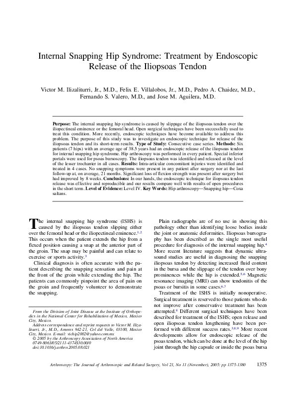 (PDF) Internal Snapping Hip Syndrome: Treatment by Endoscopic Release ...