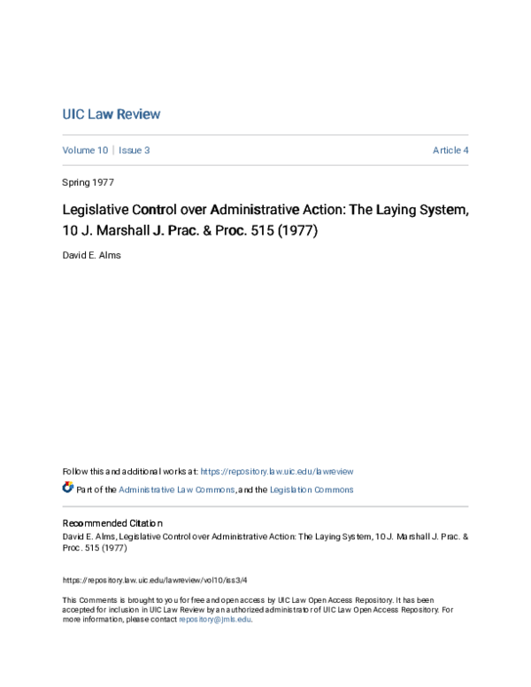 (PDF) Legislative Control over Administrative Action: The Laying System ...