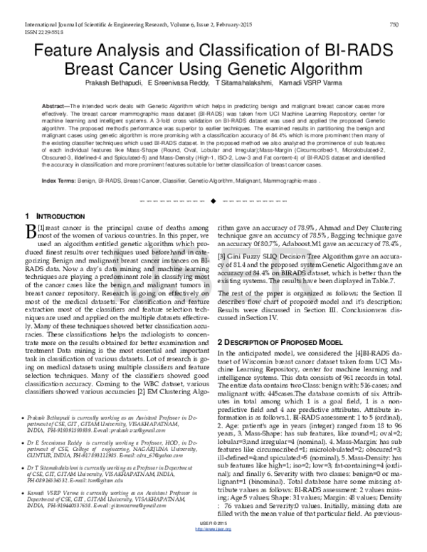 (PDF) Feature Analysis and Classification of BI-RADS Breast Cancer ...