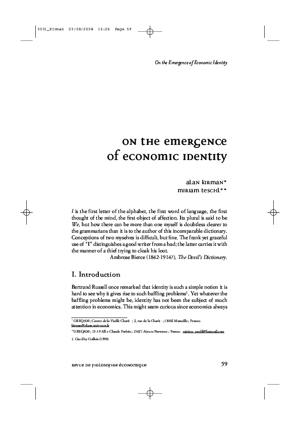 (PDF) On the emergence of economic identity