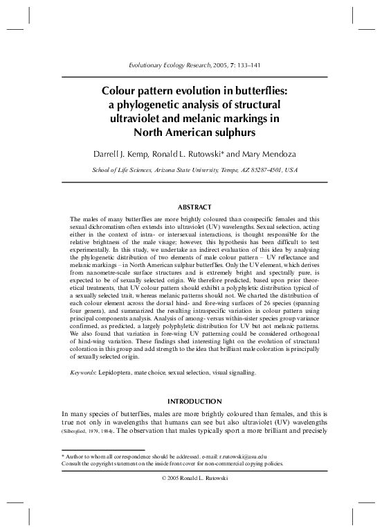 (PDF) Colour pattern evolution in butterflies: a phylogenetic analysis ...