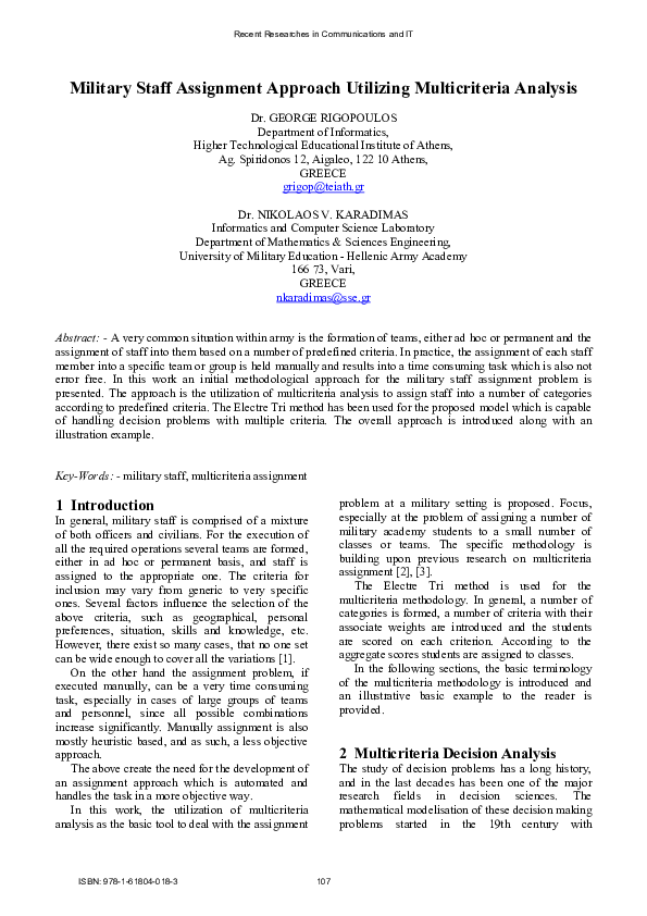 (PDF) Military staff assignment approach utilizing multicriteria analysis