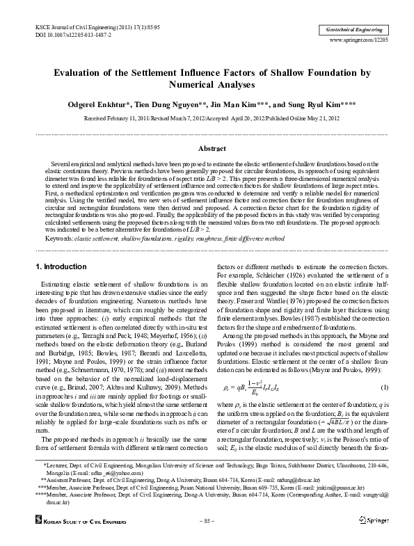 (PDF) Evaluation of the settlement influence factors of shallow foundation by numerical analyses
