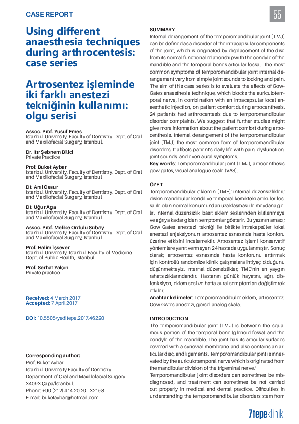 (PDF) Using different anaesthesia techniques during arthrocentesis ...