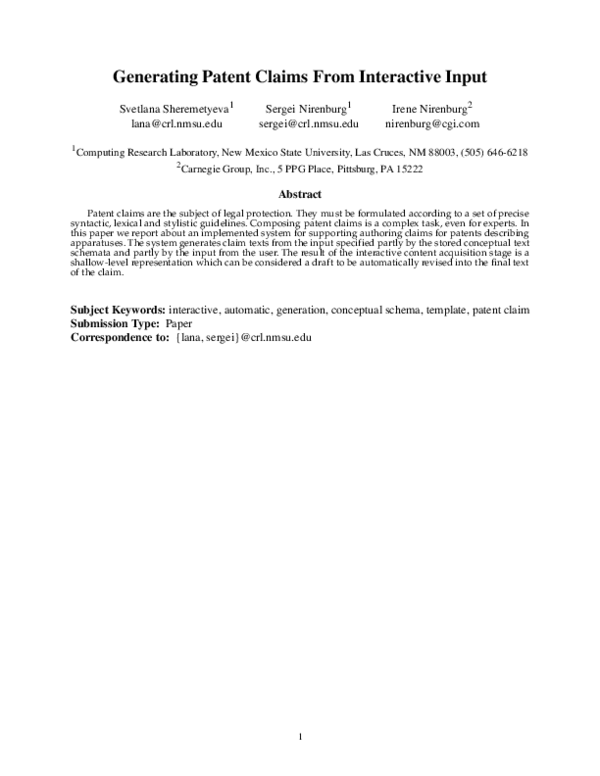 Generating patent claims from interactive input