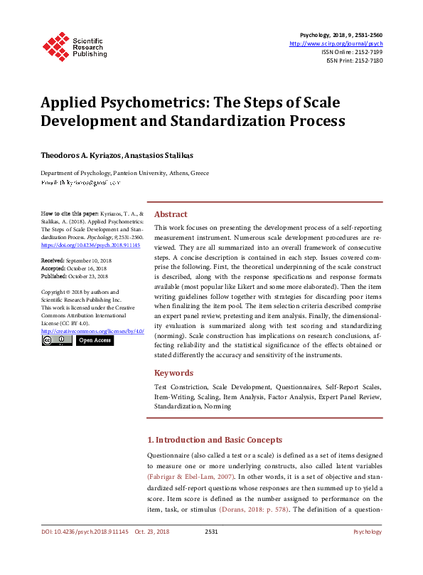 (PDF) Applied Psychometrics: The Steps of Scale Development and ...