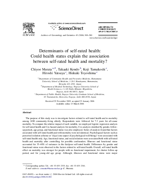 (PDF) Factors Influencing Self-Rated Health and Mortality in Elderly