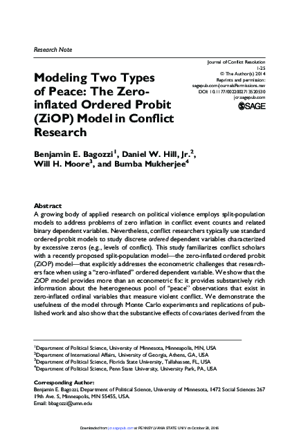(PDF) Modeling Two Types of Peace: The Zero-inflated Ordered Probit (ZiOP) Model in Conflict ...