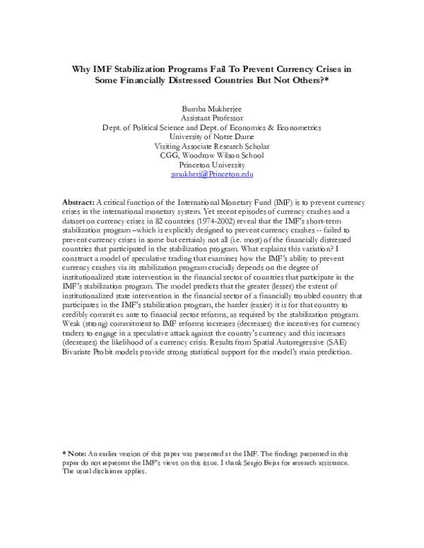 (PDF) Why IMF Stabilization Programs Fail to Prevent Currency Crises in ...